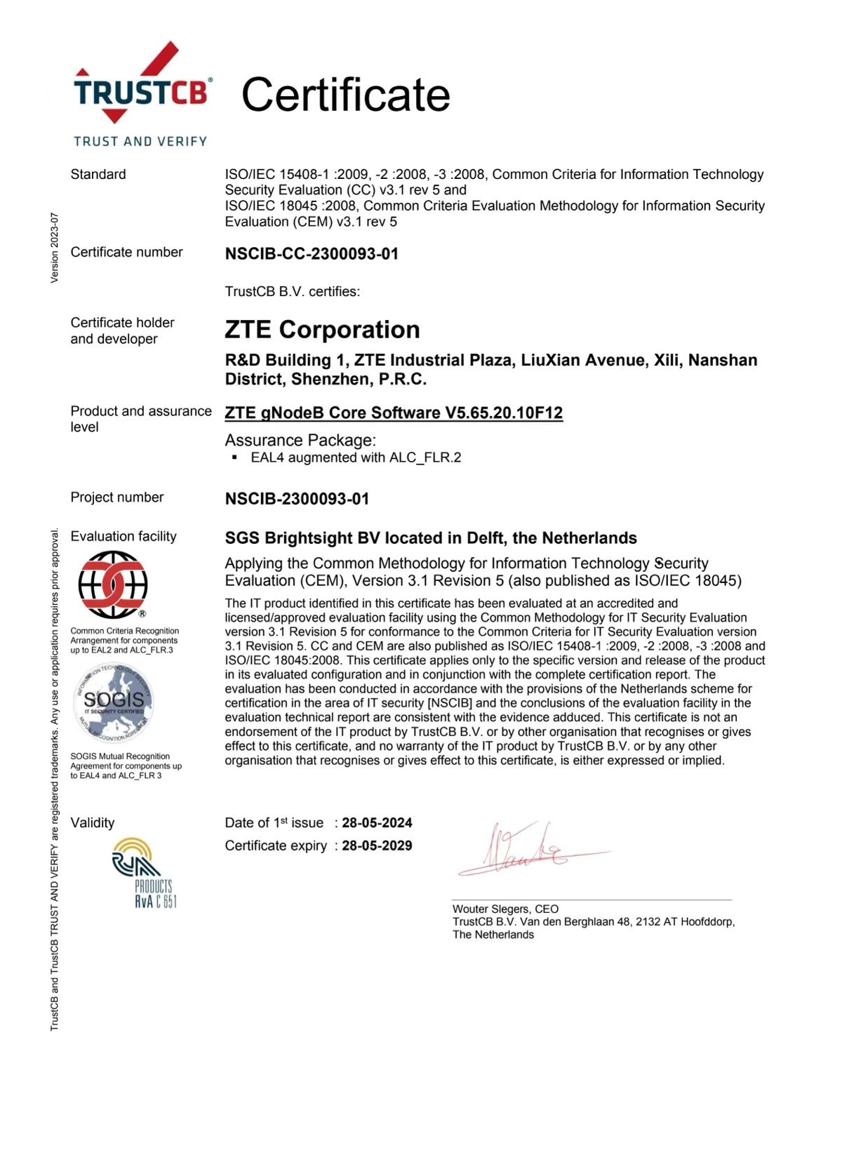 ZTE obtains CC EAL4+ certificate for its 5G RAN products | ITWeb